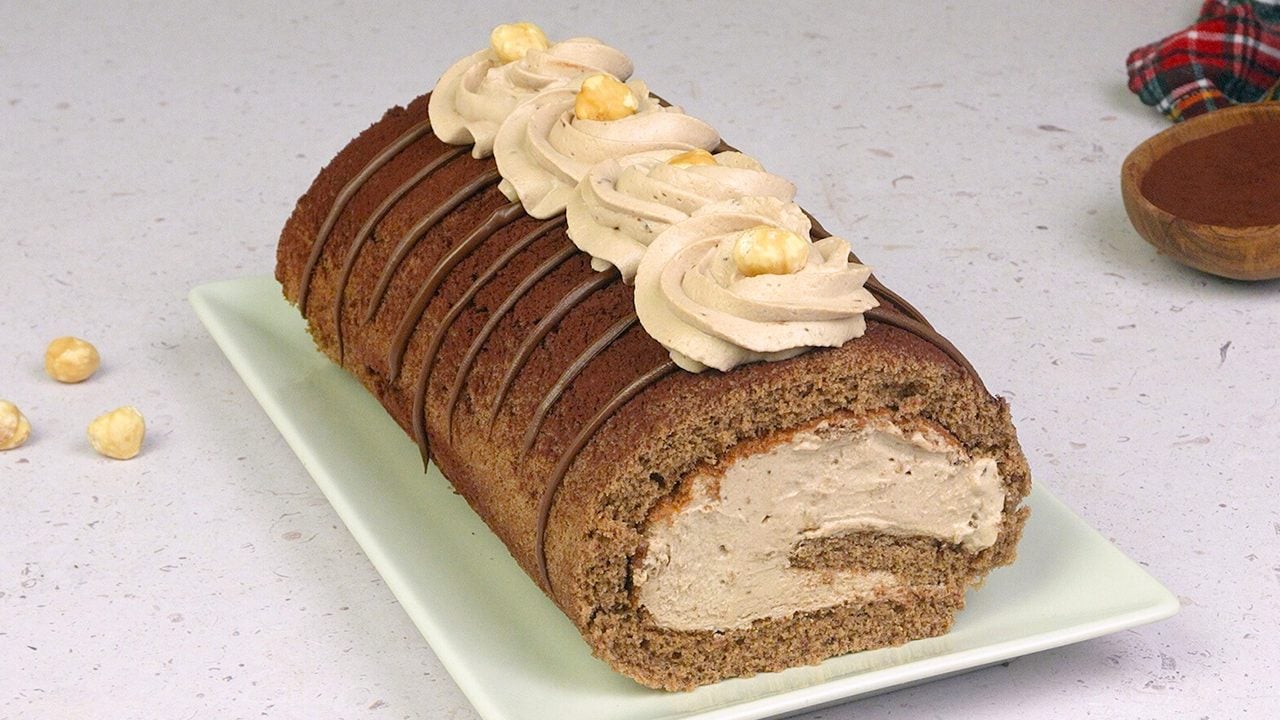 Soft and Creamy Hazelnut Swiss Roll Cake
