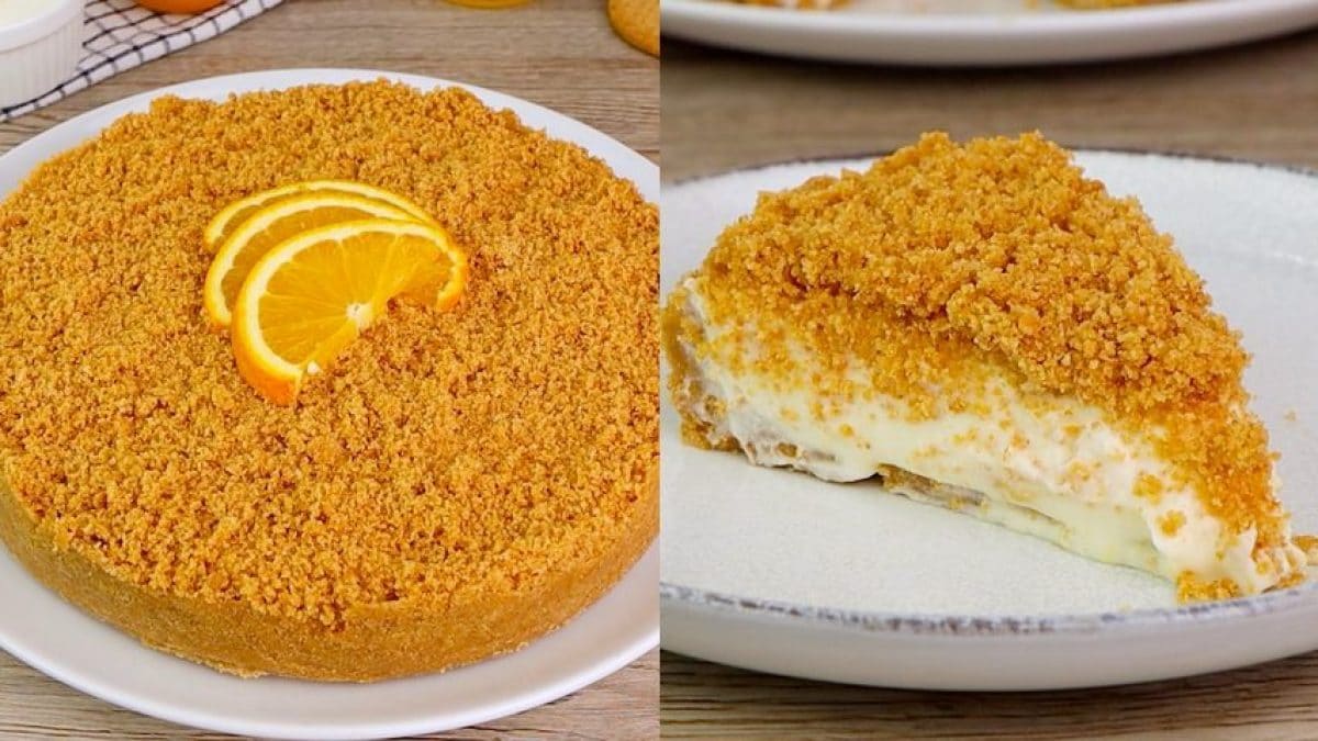 No-Bake Orange Crumble Cream Cake